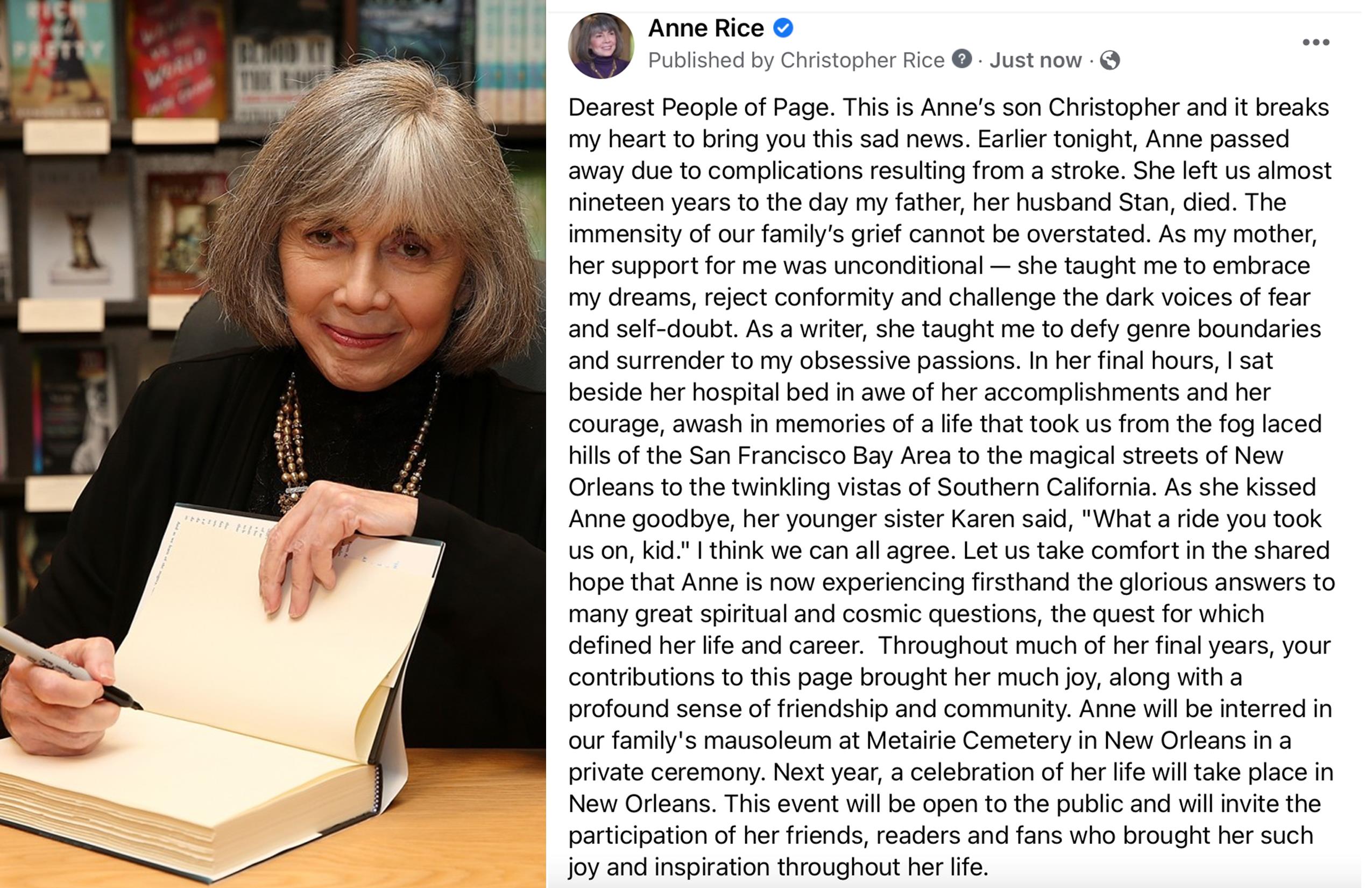 Anne Rice, author of “Gothic Novels” and “Interview with the Vampire ...